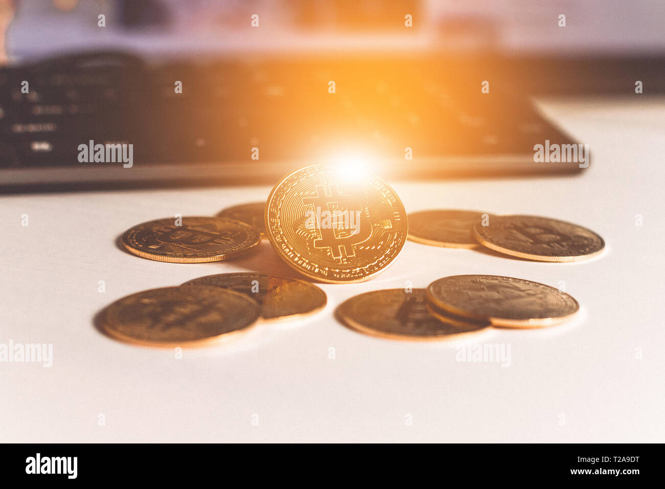 Gold bitcoin coins on floor hi-res stock photography and images - Alamy