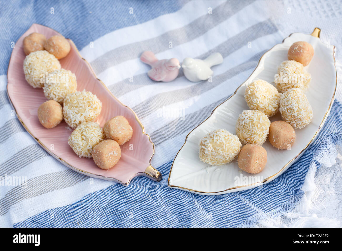 Sugar free hand made sweets layout on plates Stock Photo - Alamy