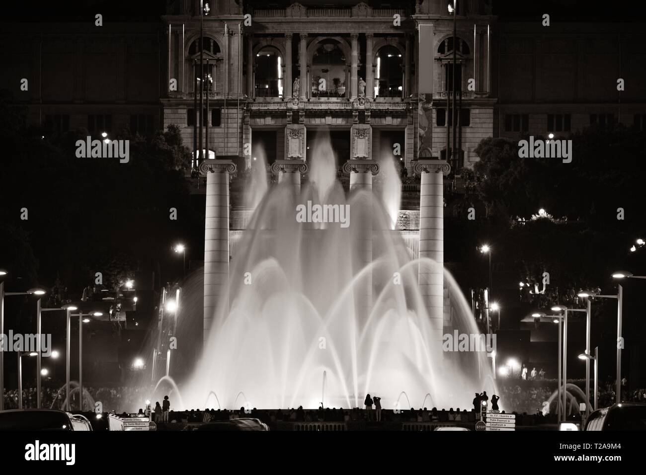 Magic Fountain show at the landmark Placa Espanya in Barcelona Spain ...