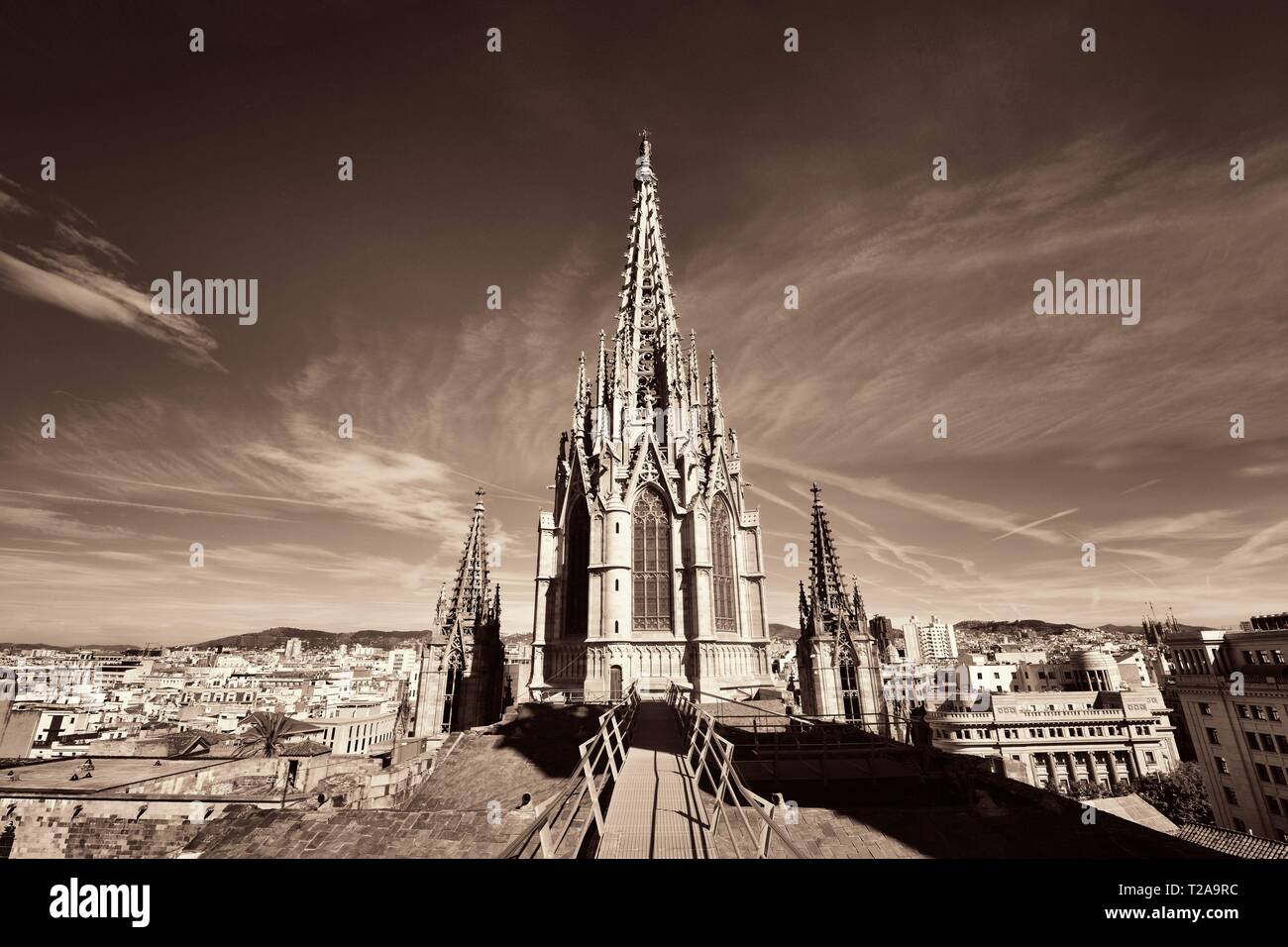 Barcelona rooftop view with city architecture in Spain Stock Photo - Alamy