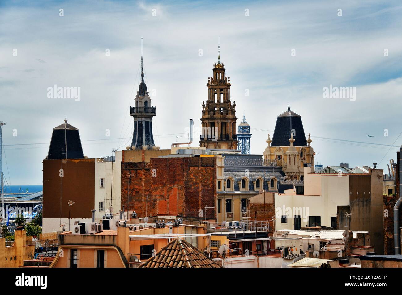 Barcelona rooftop view with city architecture in Spain Stock Photo - Alamy
