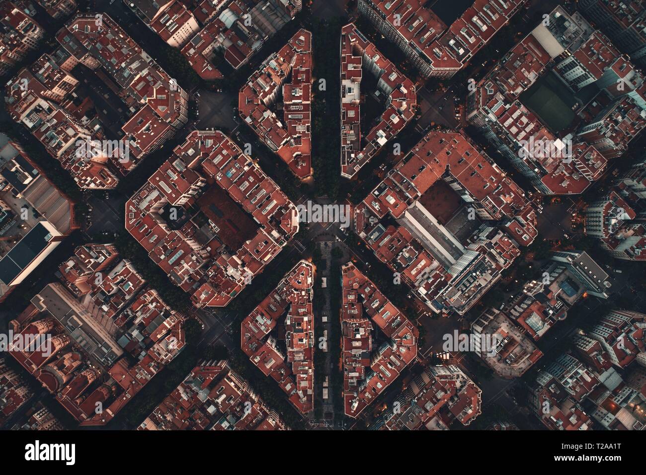 Barcelona street aerial view with beautiful patterns in Spain Stock ...