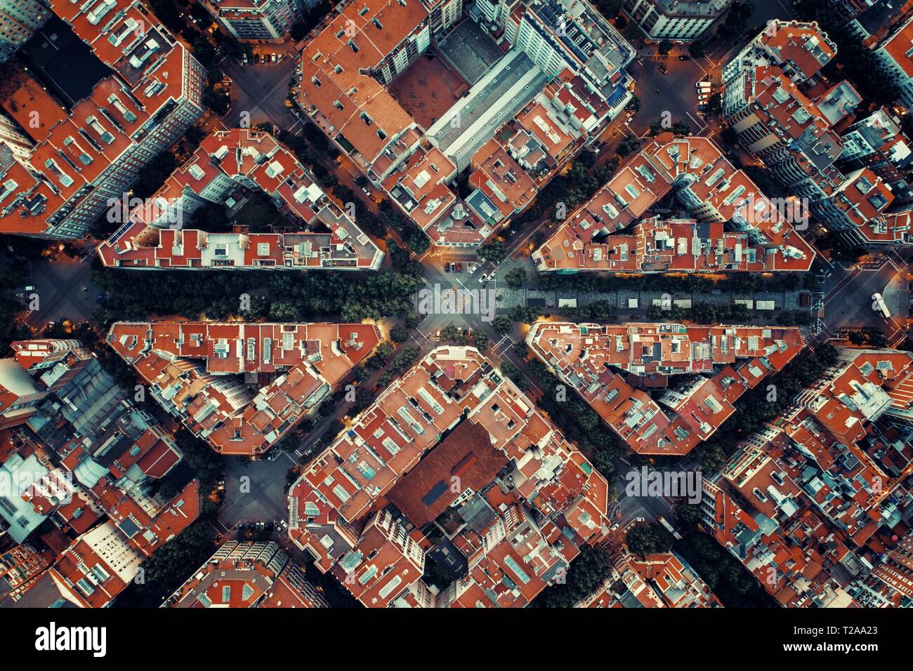 Barcelona street aerial view with beautiful patterns in Spain Stock ...