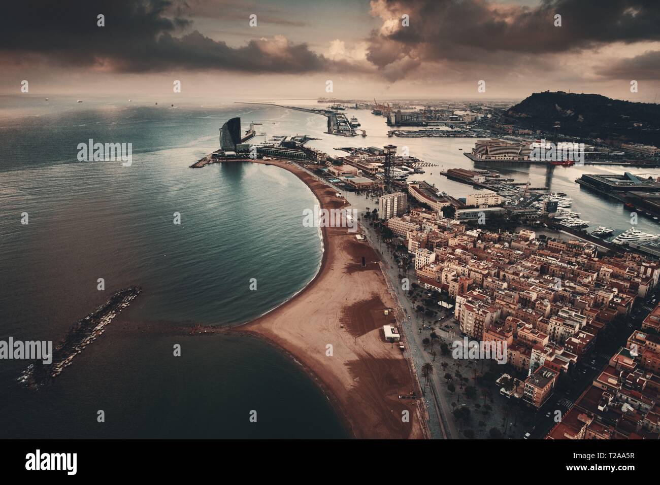 Barcelona coast pier aerial view in Spain Stock Photo - Alamy