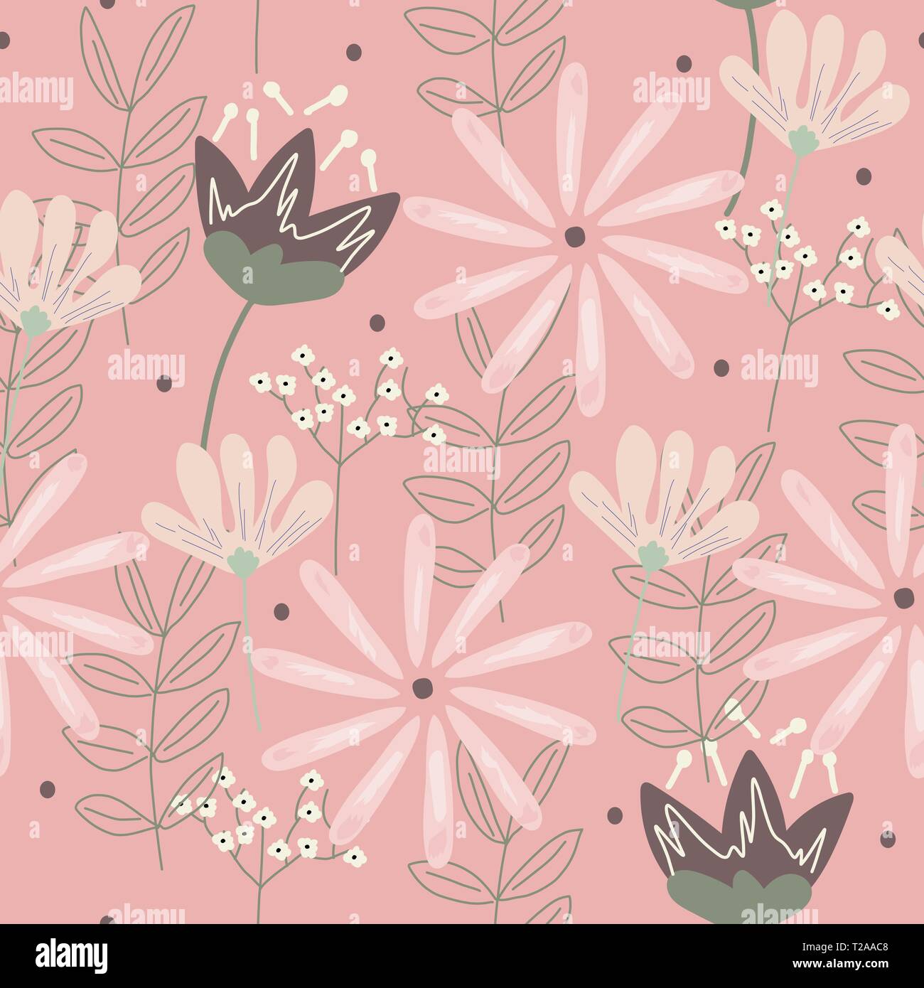 Modern Floral Seamless Pattern on a pink background. Vector ...