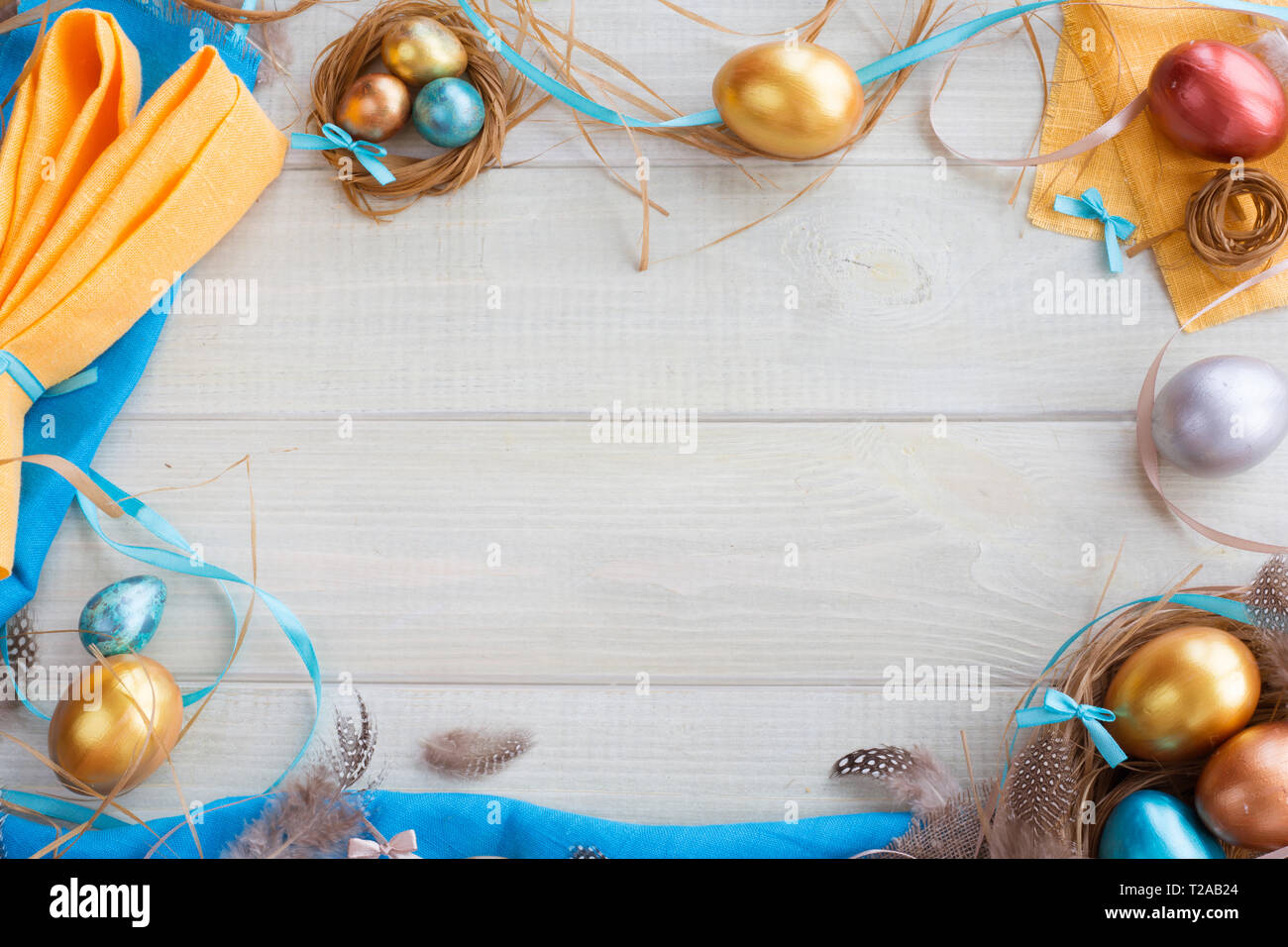 Happy Easter border frame with copy space for text top view flat lay of ...