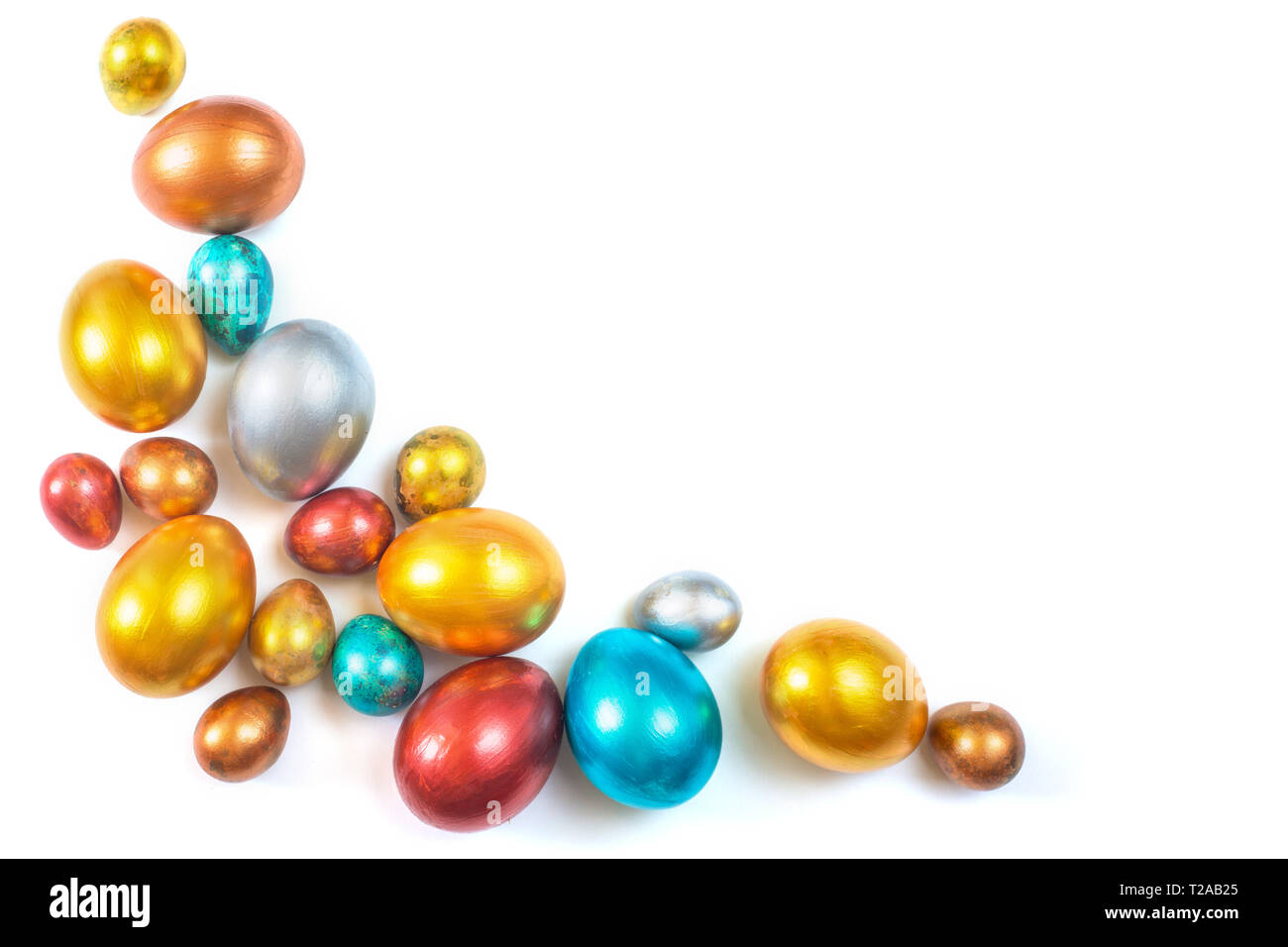 Color easter eggs border frame design isolated on white background with ...