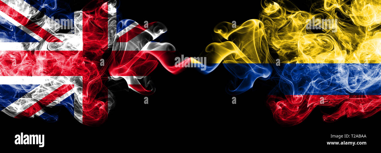 United Kingdom vs Colombia, Colombian smoky mystic flags placed side by ...