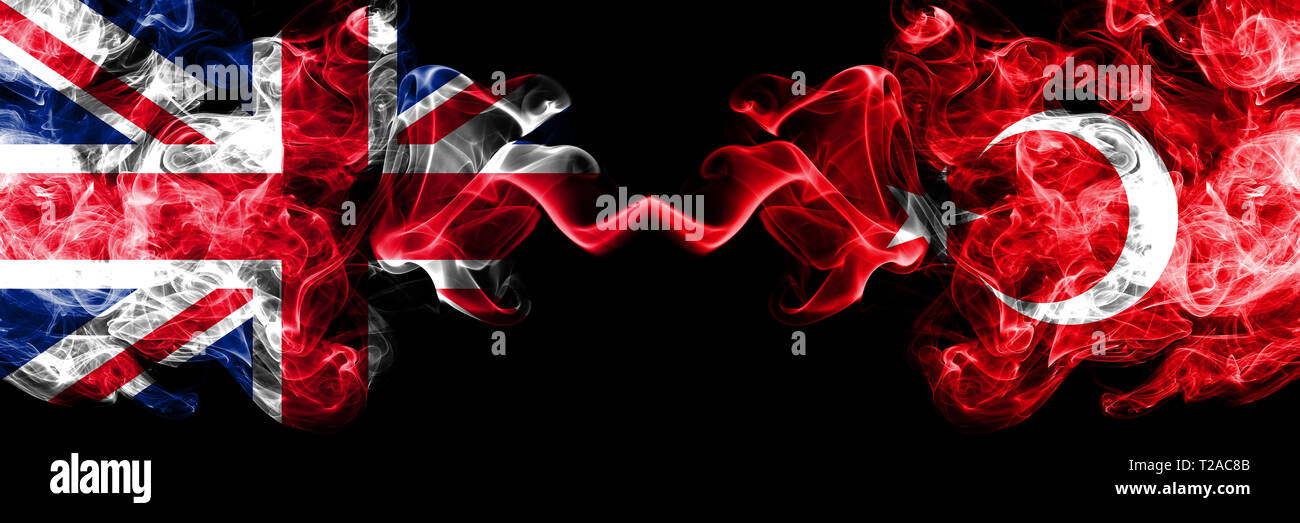 United Kingdom vs Turkey, Turkish smoky mystic flags placed side by ...