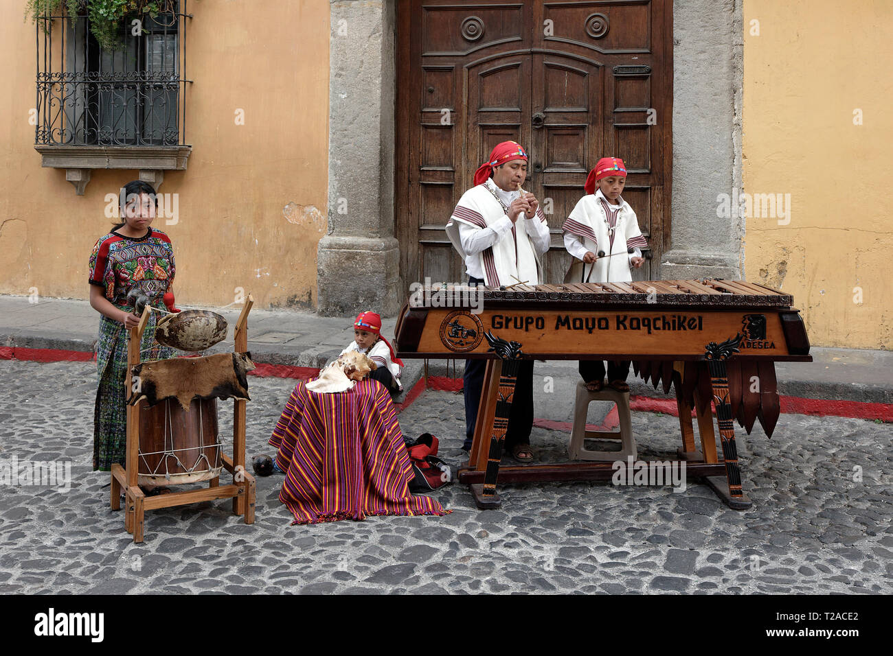 Antigua, Guatemala 03-01-2008 A local indigenous band plays traditional ...