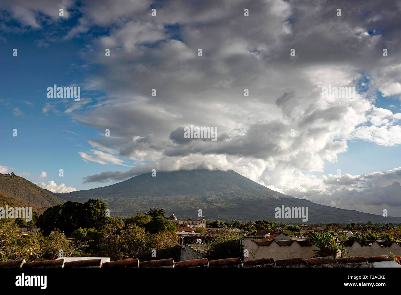 The Agua Volcano, a prominent stratovolcano visible throughout the city ...