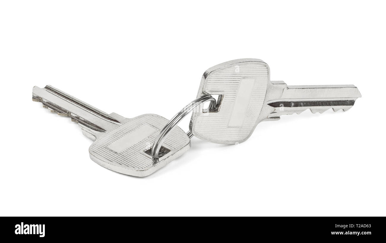 Two keys on key ring isolated on white background with clipping path ...