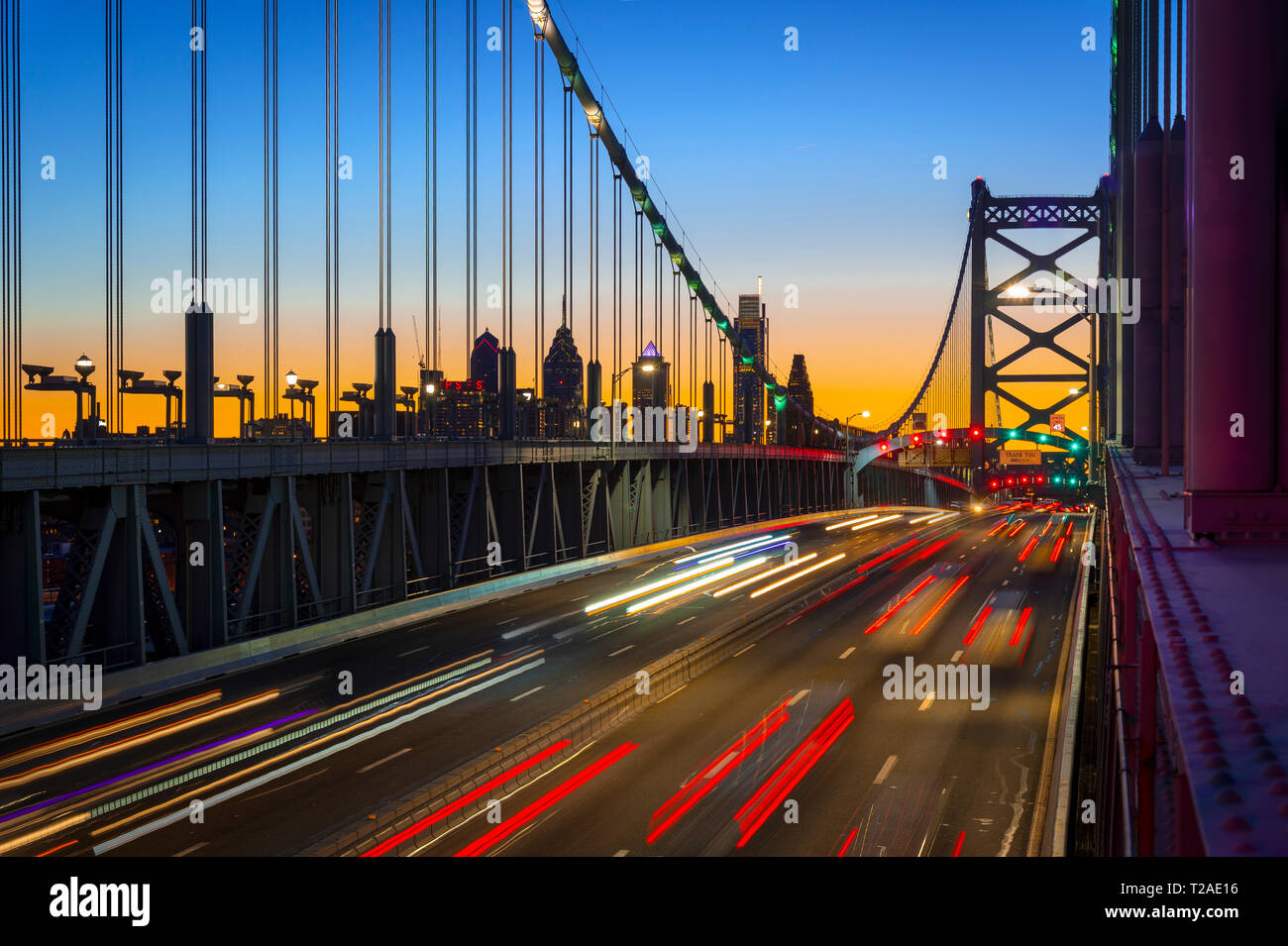 Philadelphia Skyline With Ben Franklin Bridge, Philadelphia, PA USA ...