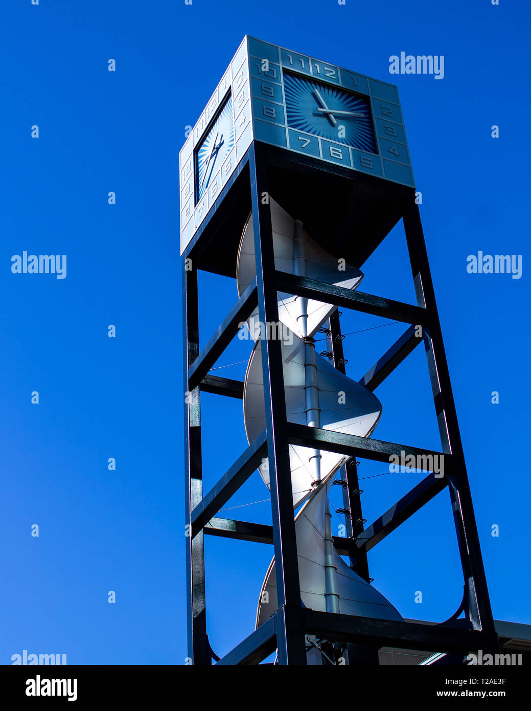 Unique view of clock tower with beautiful lighting Stock Photo - Alamy