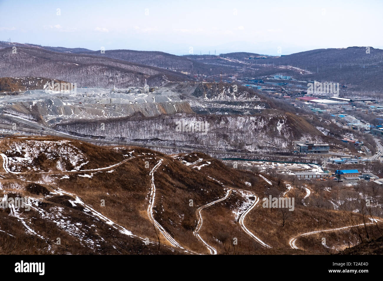 Quarry in the city of Vladivostok. Andesite mining and crushed stone ...
