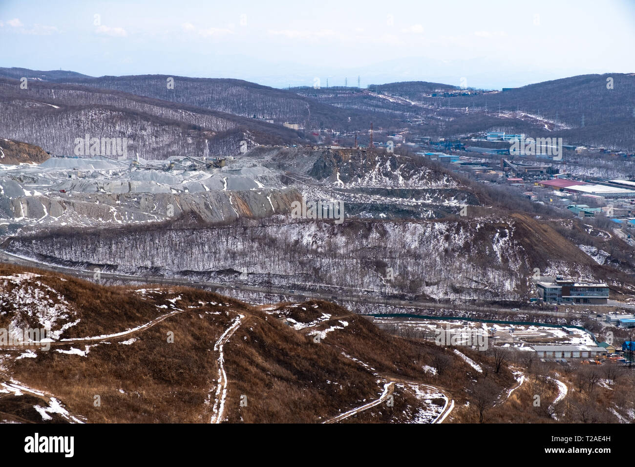 Quarry in the city of Vladivostok. Andesite mining and crushed stone ...