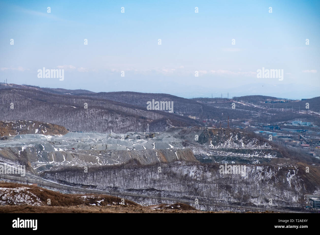 Quarry in the city of Vladivostok. Andesite mining and crushed stone ...