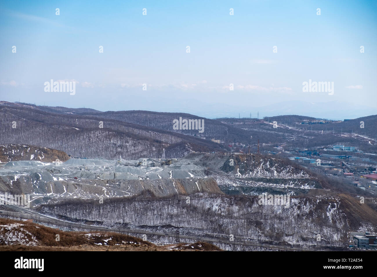 Quarry in the city of Vladivostok. Andesite mining and crushed stone ...