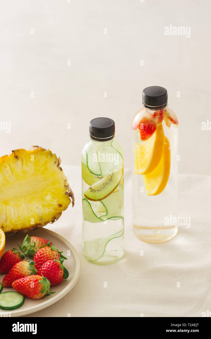 Variety of infused detox water isolated on white, health concept Stock ...