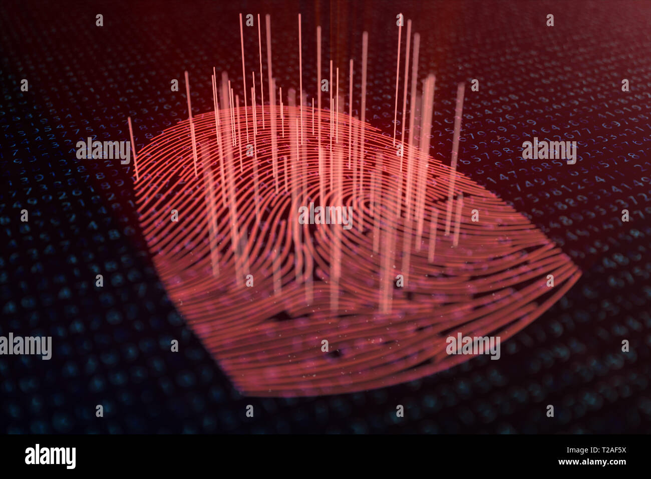 3D illustration Fingerprint scan provides security access with ...