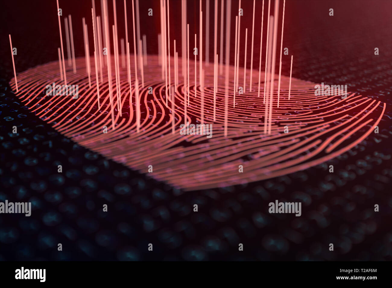 3D illustration Fingerprint scan provides security access with biometrics identification ...
