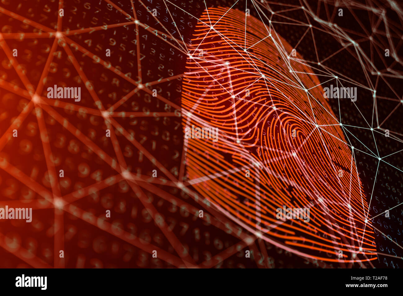 3D illustration Fingerprint scan provides security access with ...