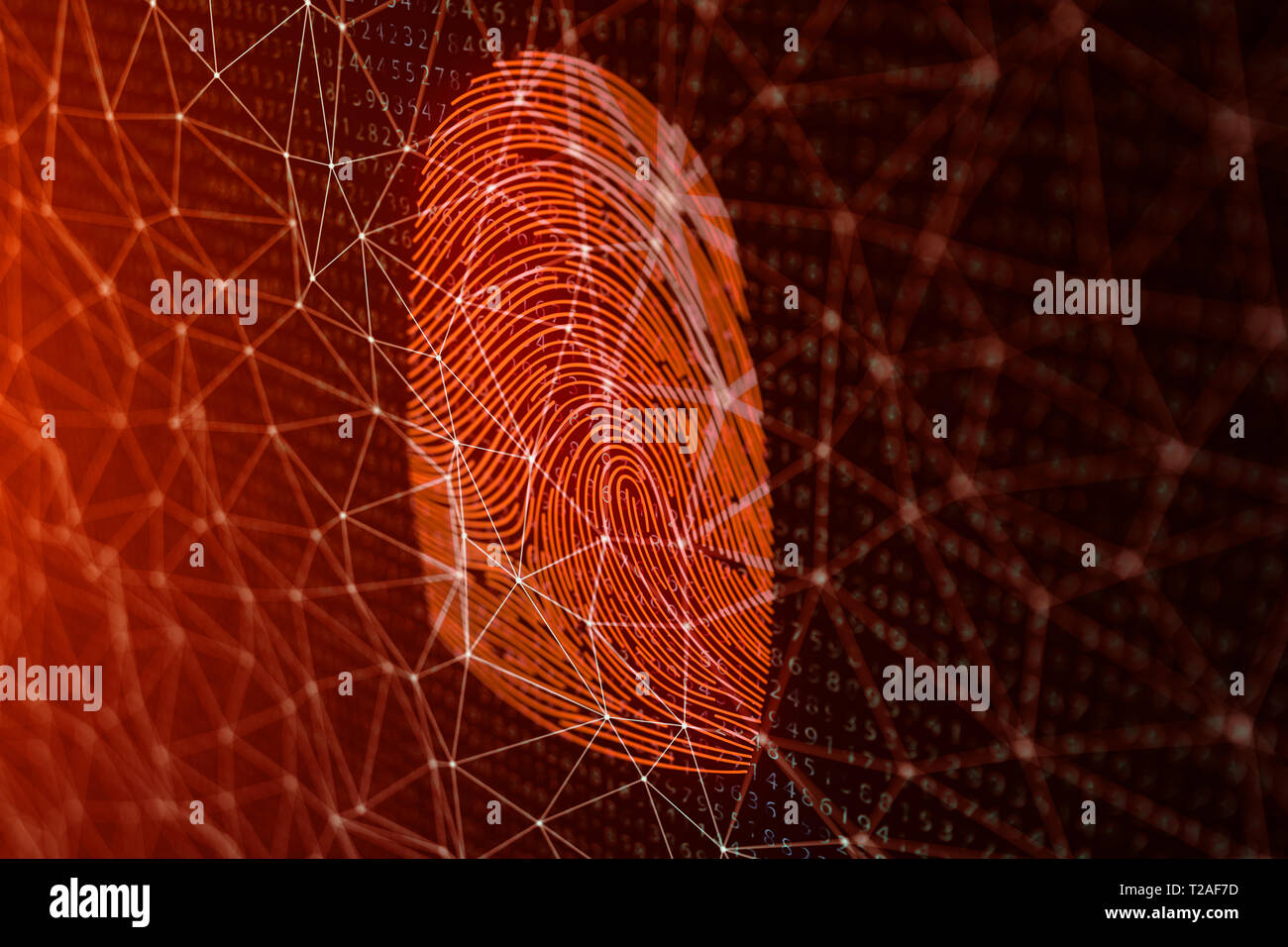 3D illustration Fingerprint scan provides security access with ...