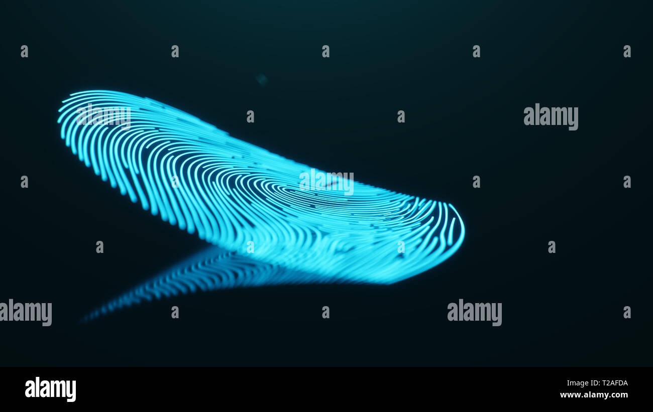 3D illustration Fingerprint scan provides security access with biometrics identification ...