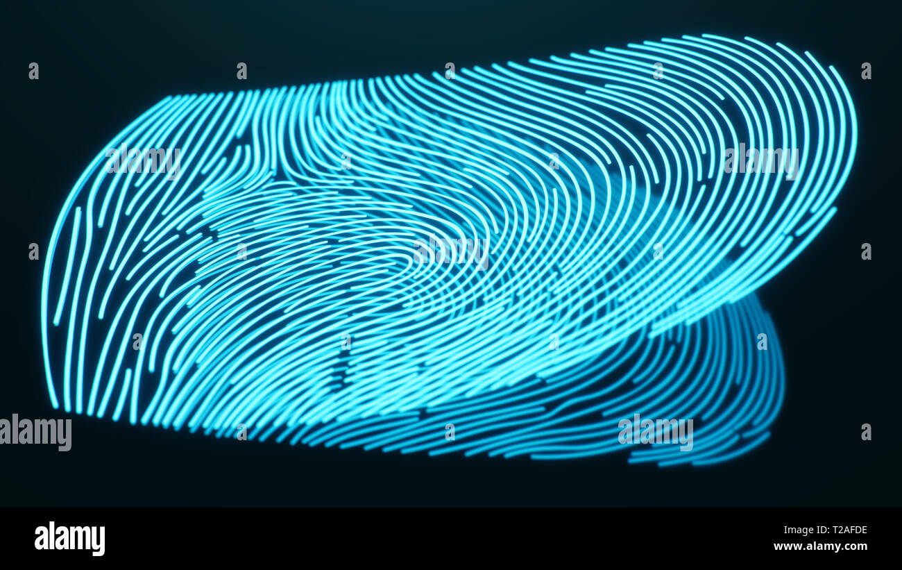3D illustration Fingerprint scan provides security access with ...
