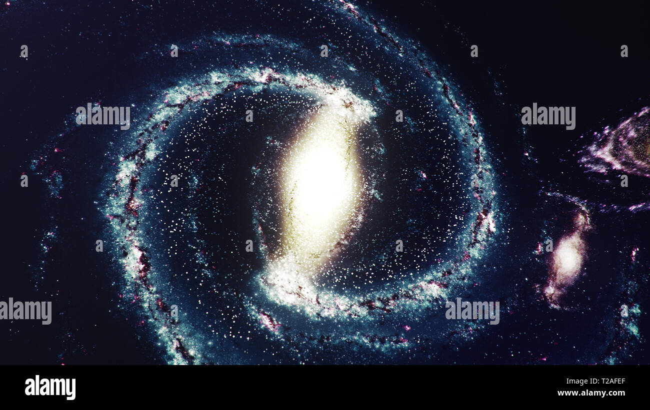3D illustration galaxy in deep space. Spiral galaxy consisting of star ...