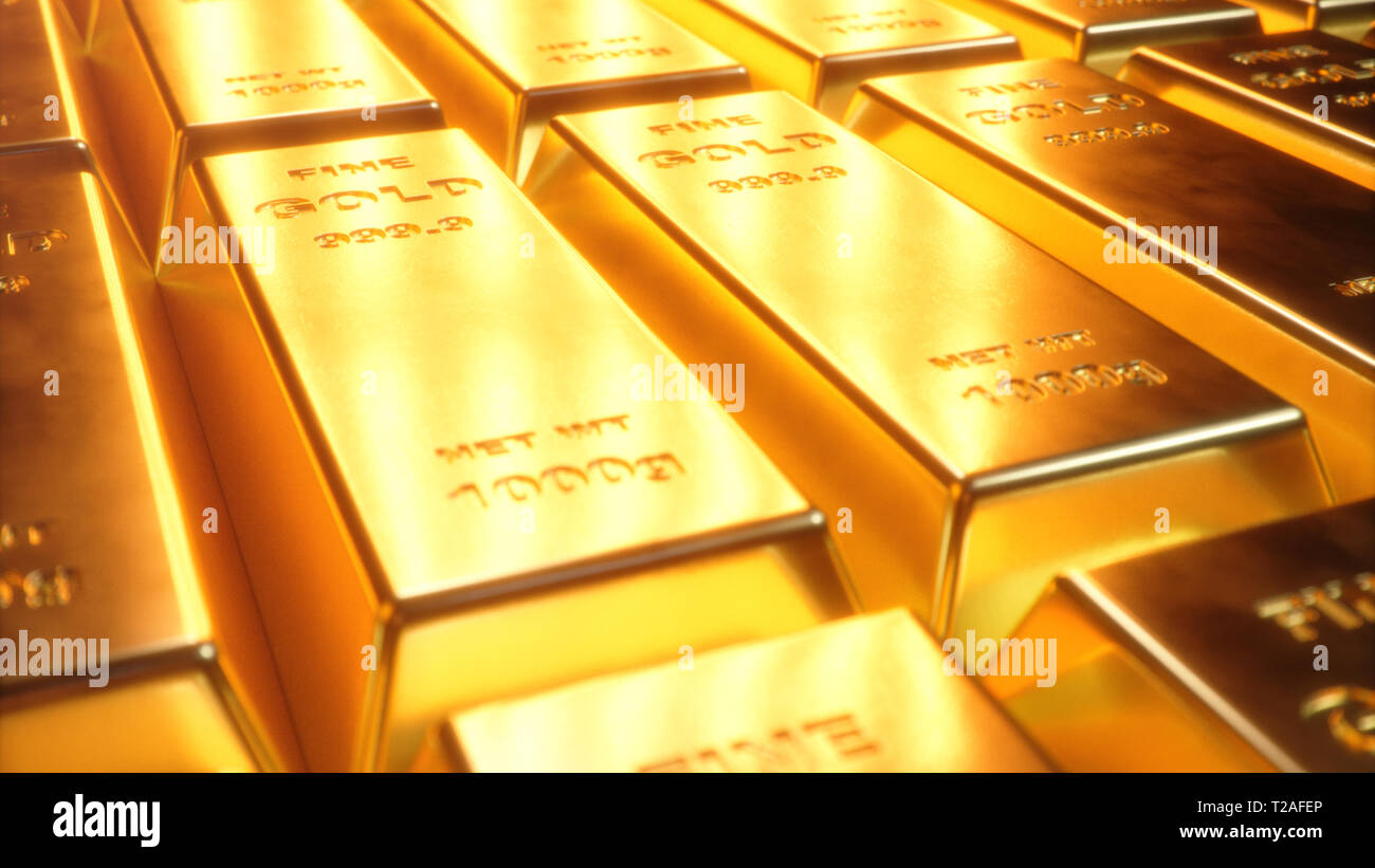 Stack Close-up Gold Bars, weight of Gold Bars 1000 grams Concept of wealth and reserve. Concept ...