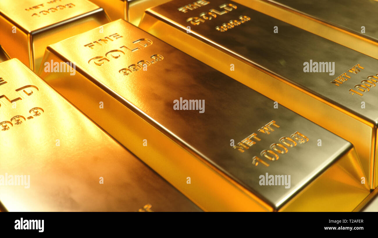 Stack close-up Gold Bars, weight of Gold Bars 1000 grams Concept of wealth and reserve. Concept ...