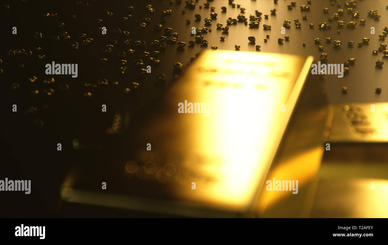 3D illustration close-up Gold Bars, weight of Gold Bars 1000 grams ...