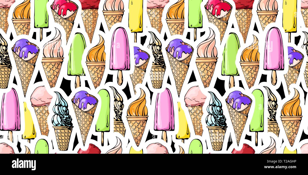 Seamless pattern with color sketch of ice cream. Vector Stock Vector ...