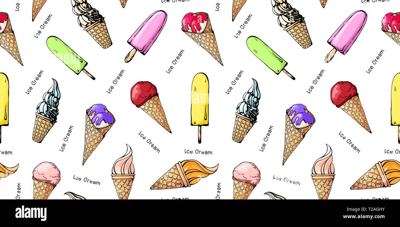 Seamless pattern with color sketch of ice cream. Vector Stock Vector ...