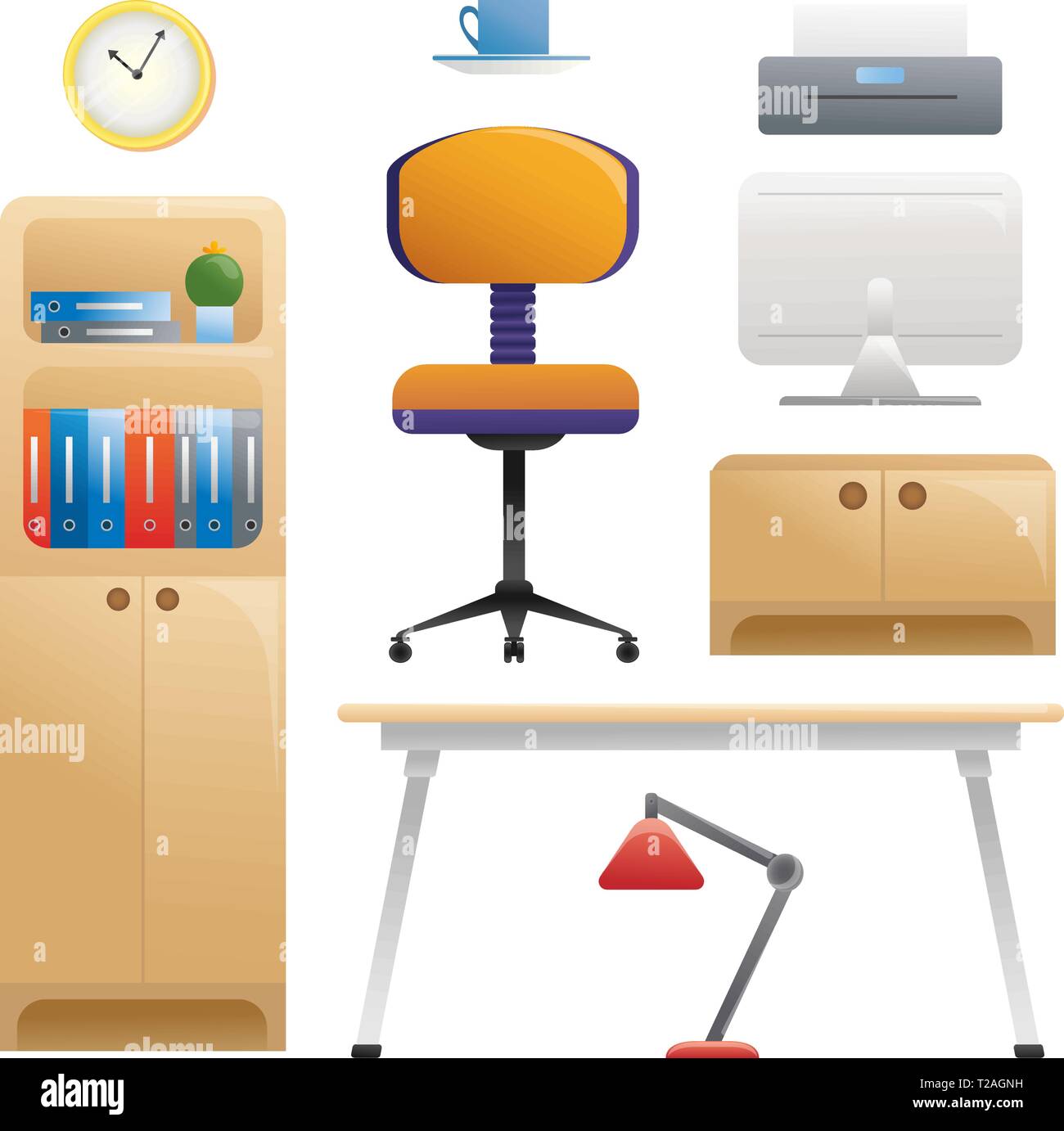 Set of different interior elements. Work room. Vector illustration in ...