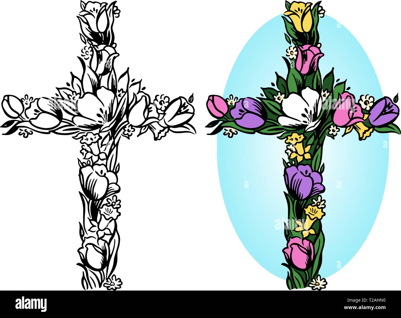 A Christian crucifix made out of Spring flowers Stock Vector Image ...