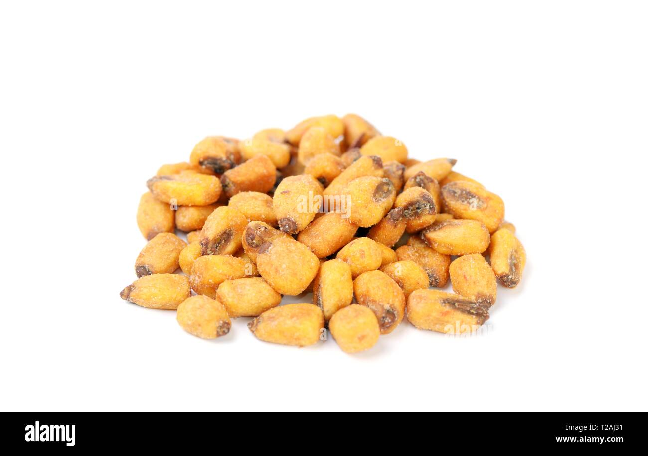 Dried roasted corn snack on white background Stock Photo - Alamy