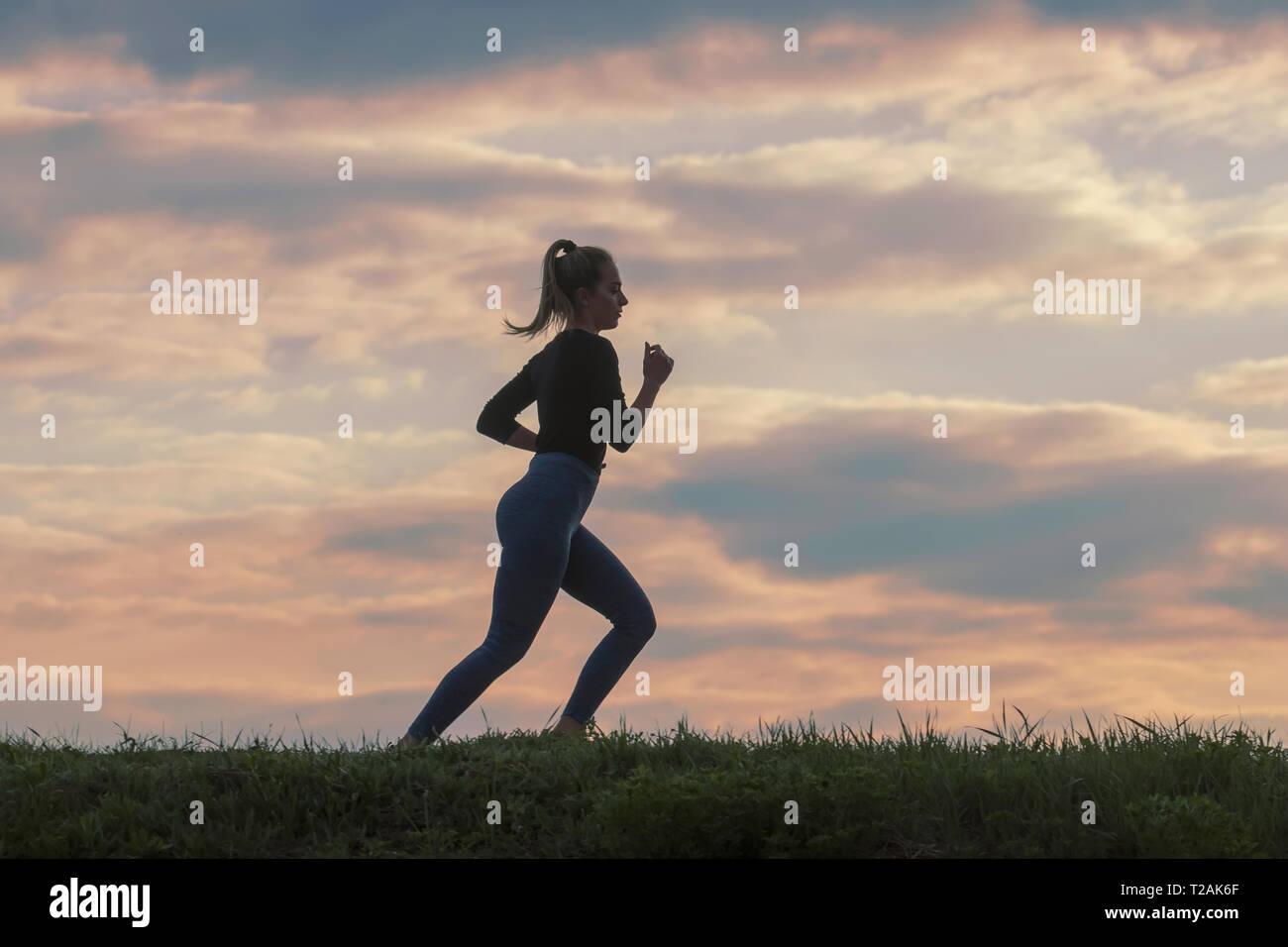 Running woman morning workout. Female Runner. Jogging during sunrise ...