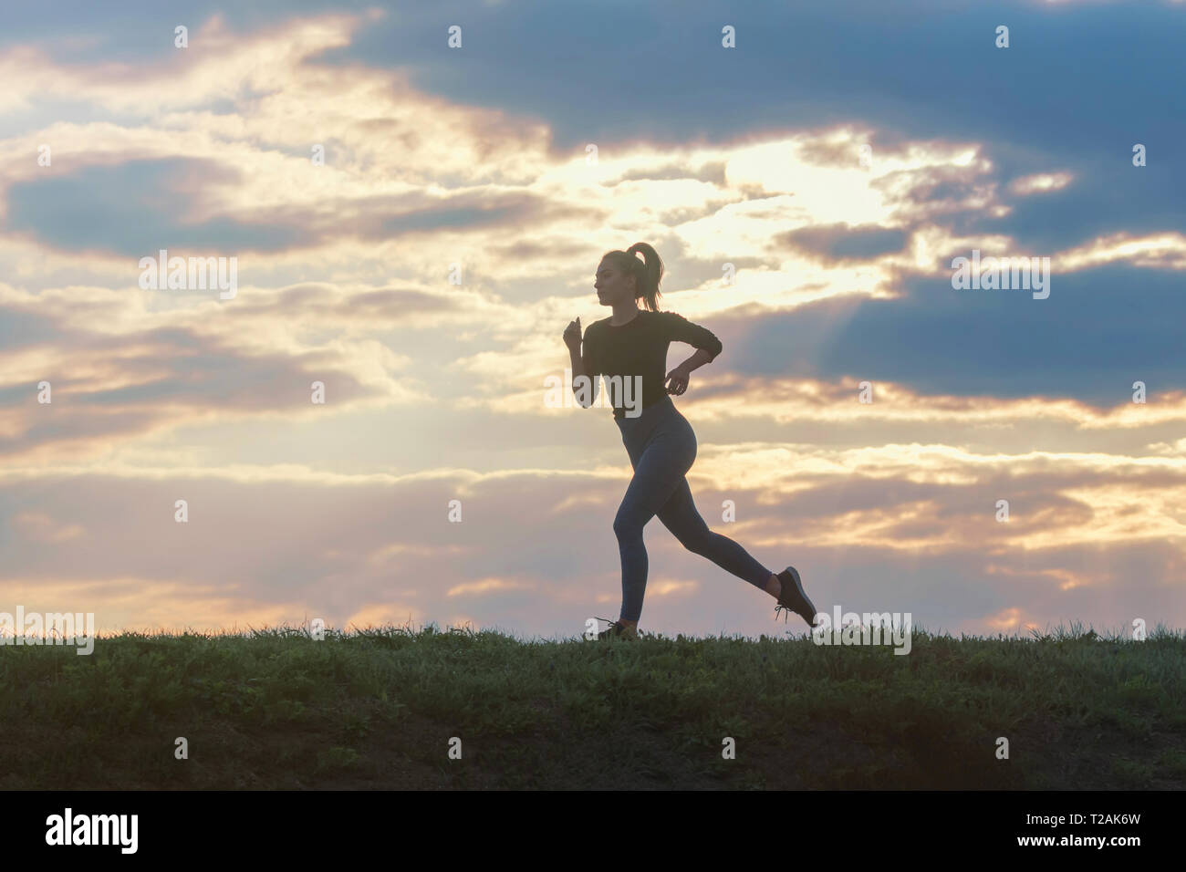 Running woman morning workout. Female Runner. Jogging during sunrise ...