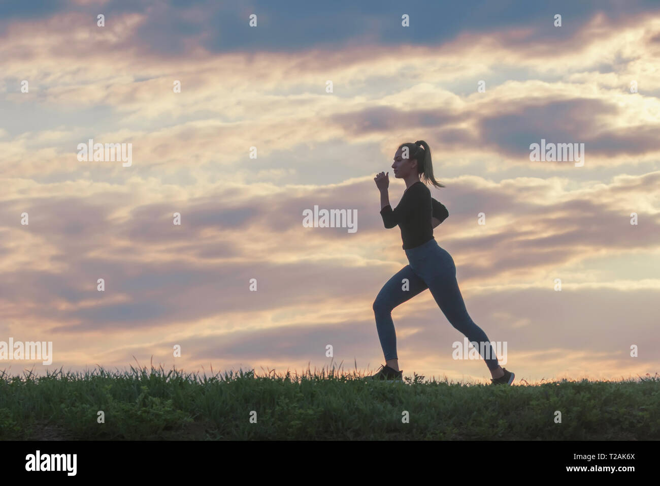 Running woman morning workout. Female Runner. Jogging during sunrise ...