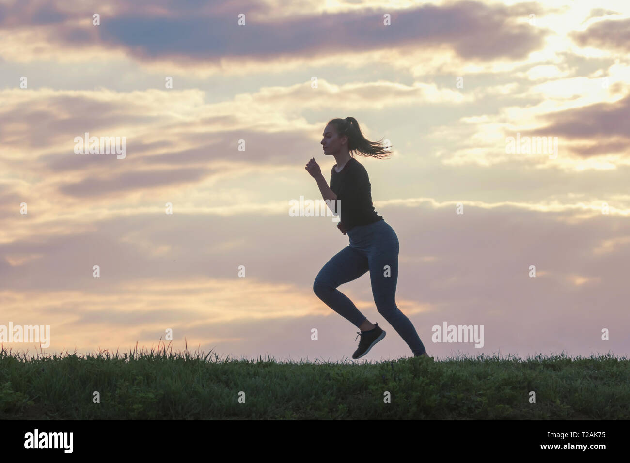 Running woman morning workout. Female Runner. Jogging during sunrise ...