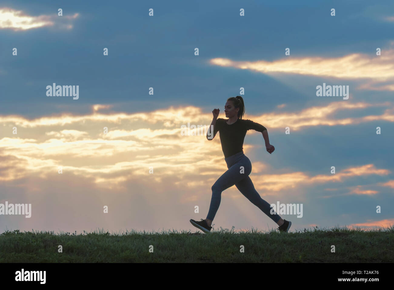 Running woman morning workout. Female Runner. Jogging during sunrise ...