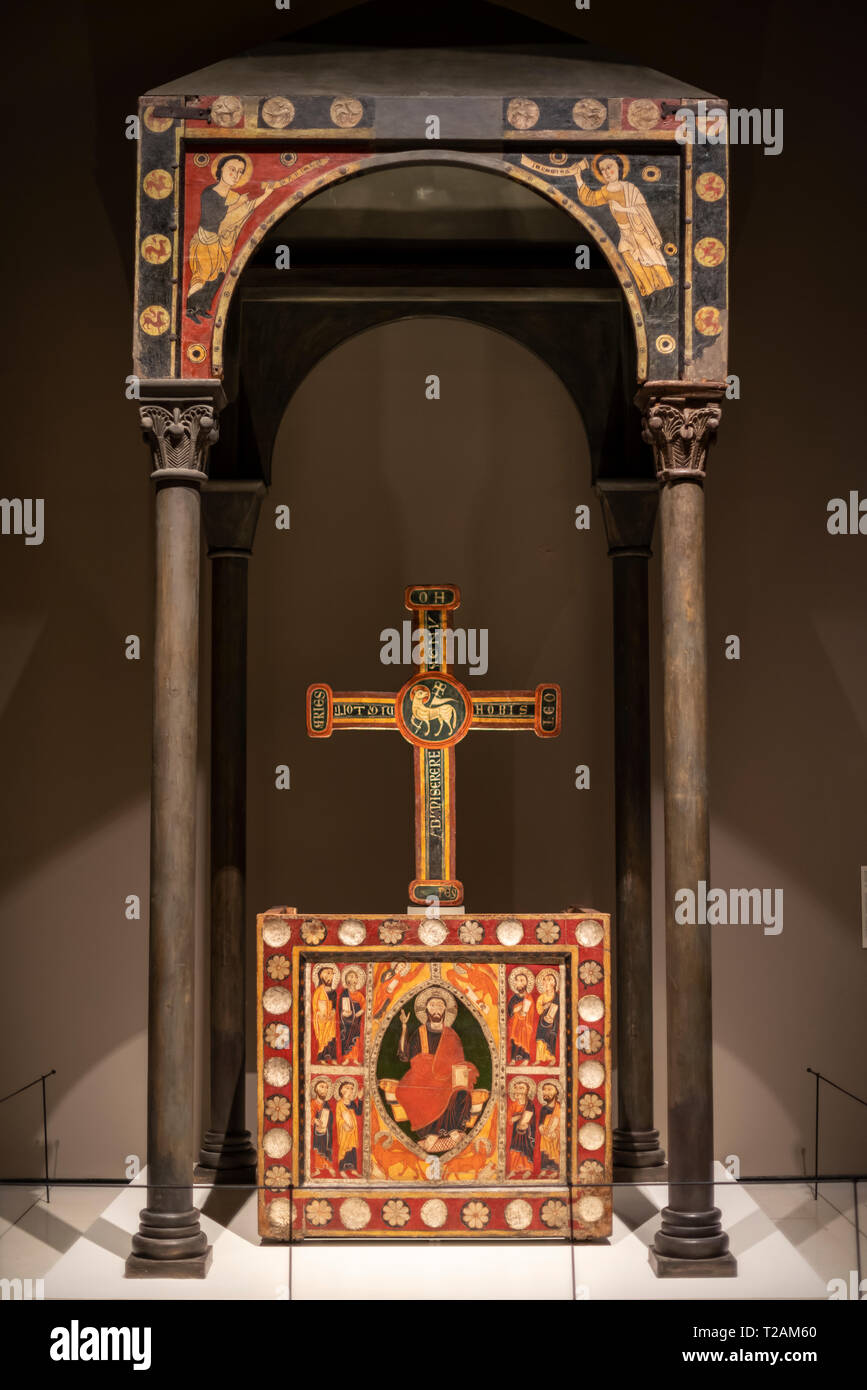 Romanesque art in the National Art Museum of Catalonia,Barcrelona,cross ...
