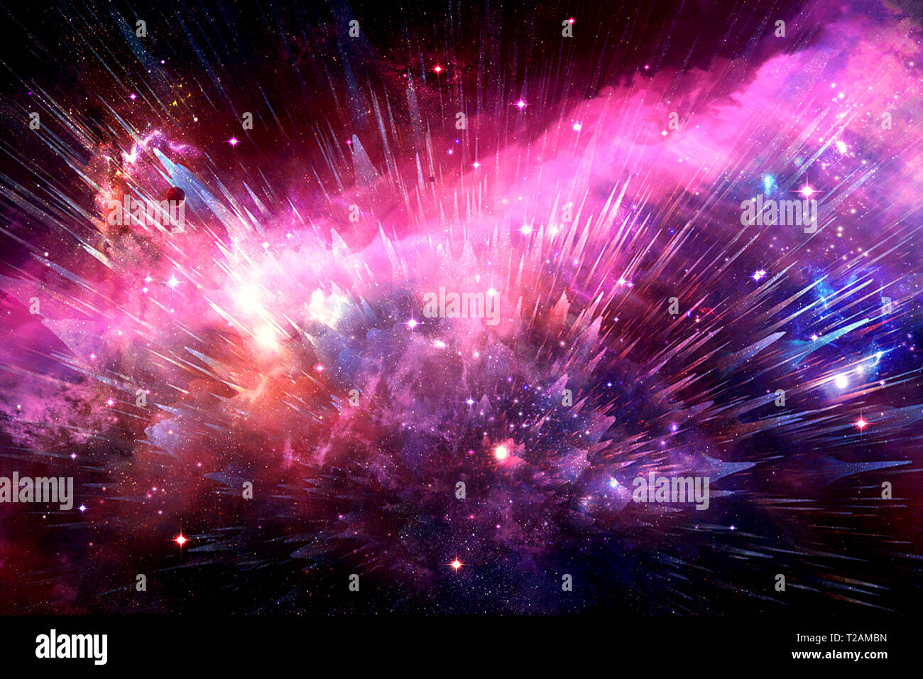 Artistic digital smooth beautiful colorful Nebula galaxy explodes into ...