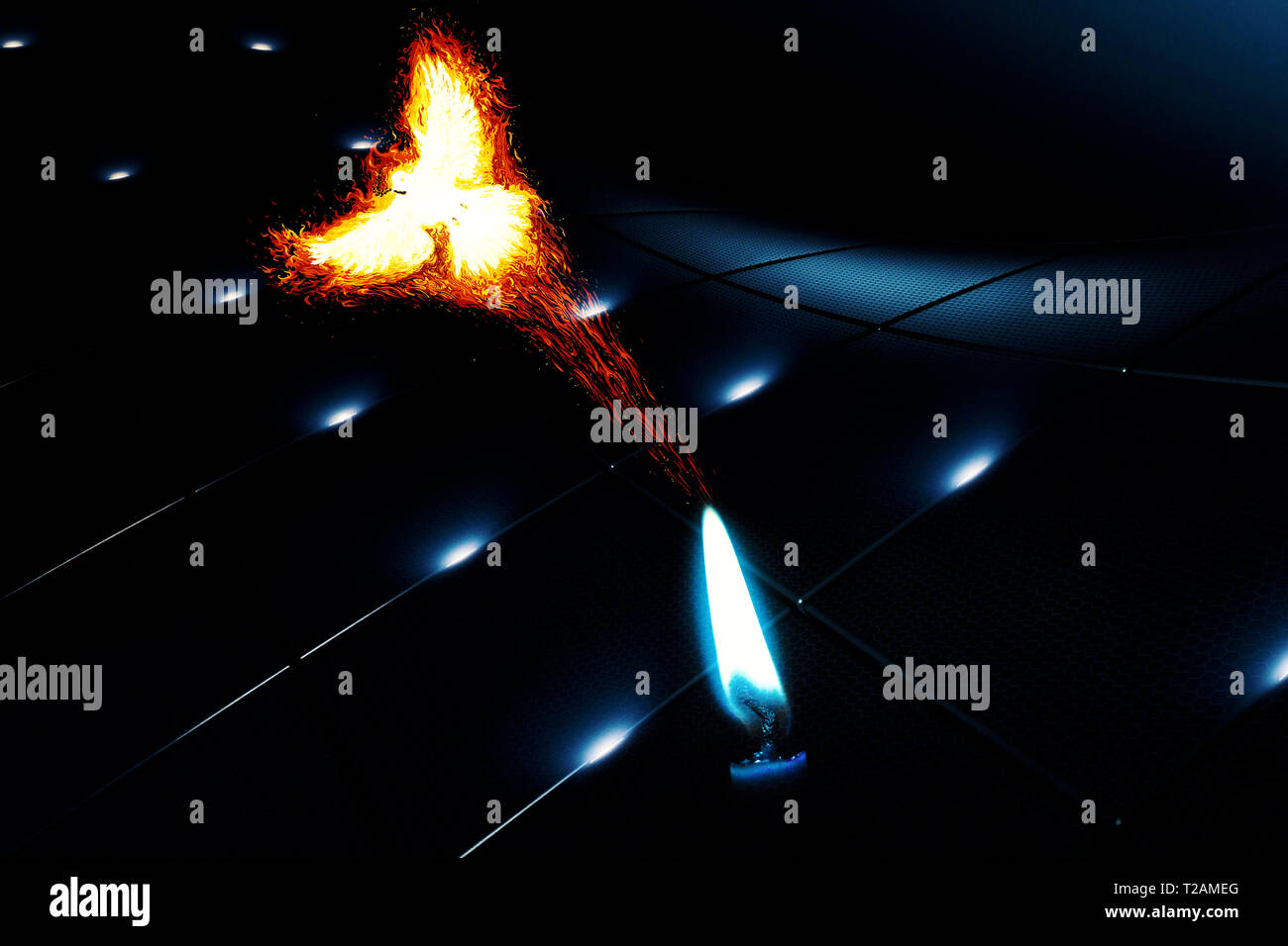 Abstract energy field with a bright cyan candle that has an Energy ...