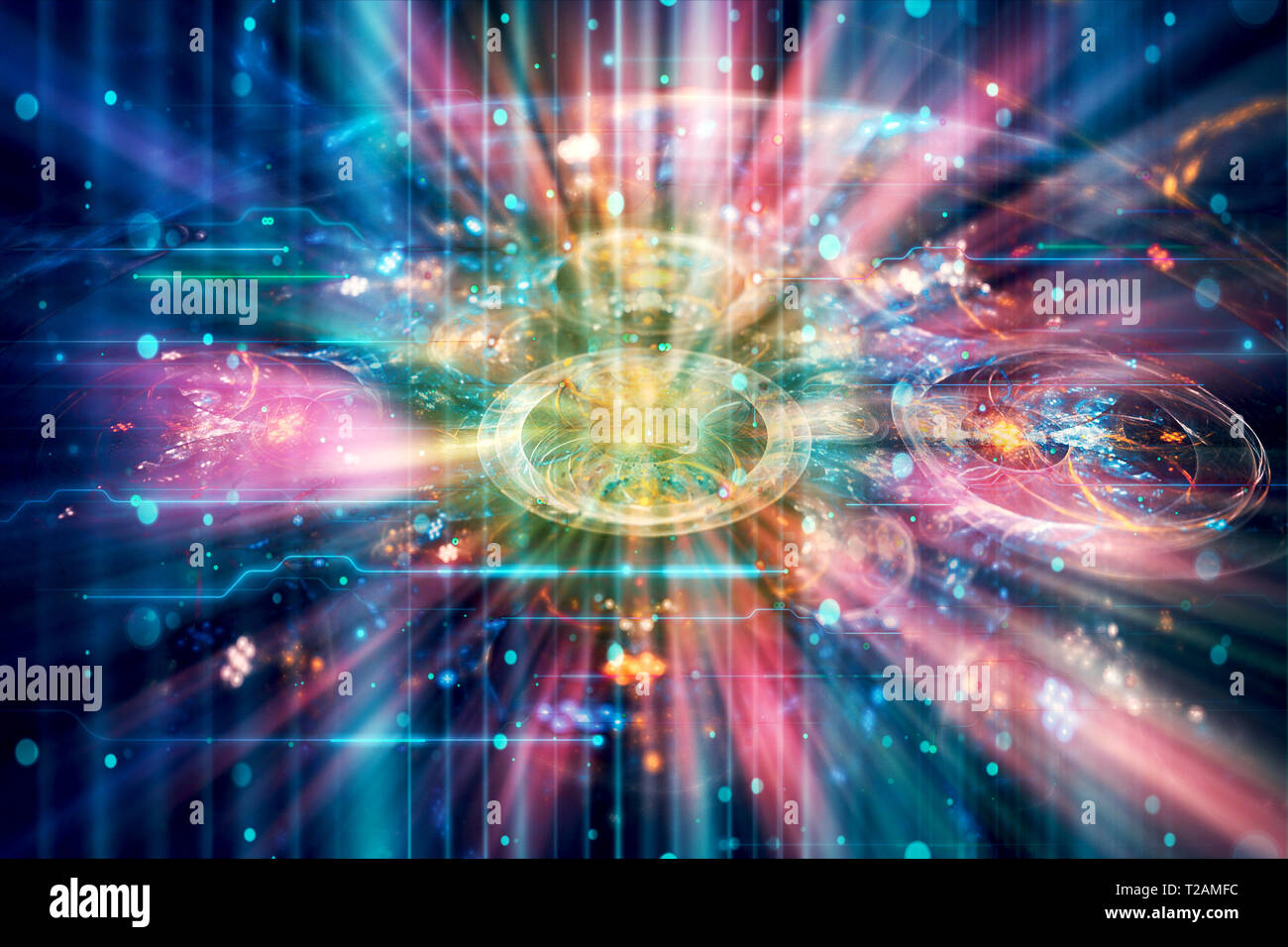 Abstract tech background. Matrix particles grid virtual reality. Smart ...