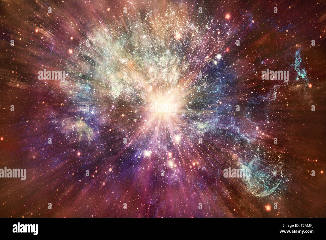 Dreamy colorful galaxy with a glowing exploding star in center artwork ...