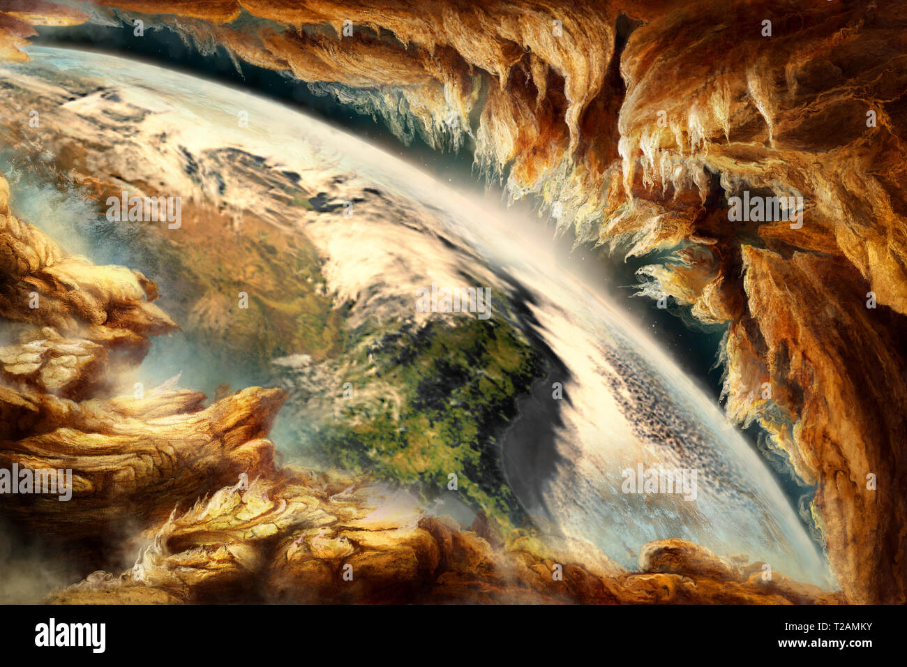 Abstract multicolored beautiful artwork as a frame surrounding an earth ...