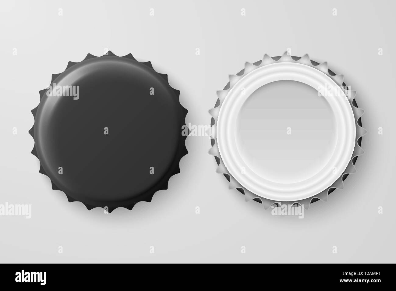Vector 3d Realistic Black Blank Beer Bottle Cap Set Closeup Isolated on ...